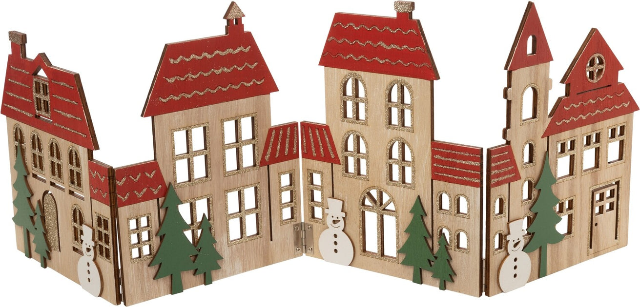 Red Printed Wood Foldable Village Scene– Gatherings by CP
